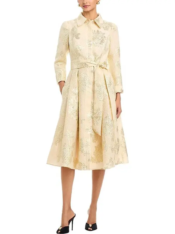 Rickie Freeman For Teri Jon Metallic Jacquard Shirt Dress - Gold