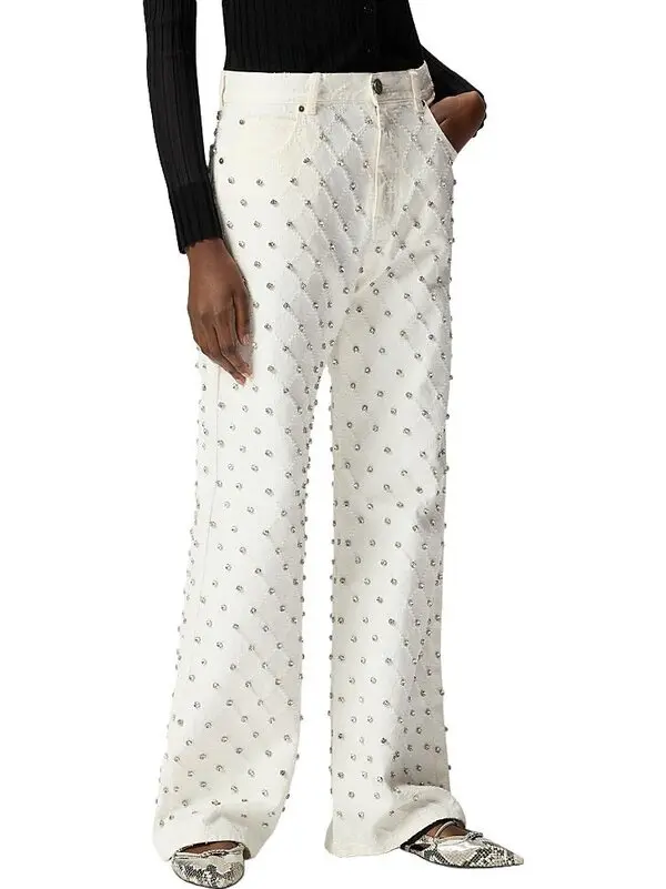 Pinko Wanda Mid Rise Wide Leg Jeans With Embellishments - White