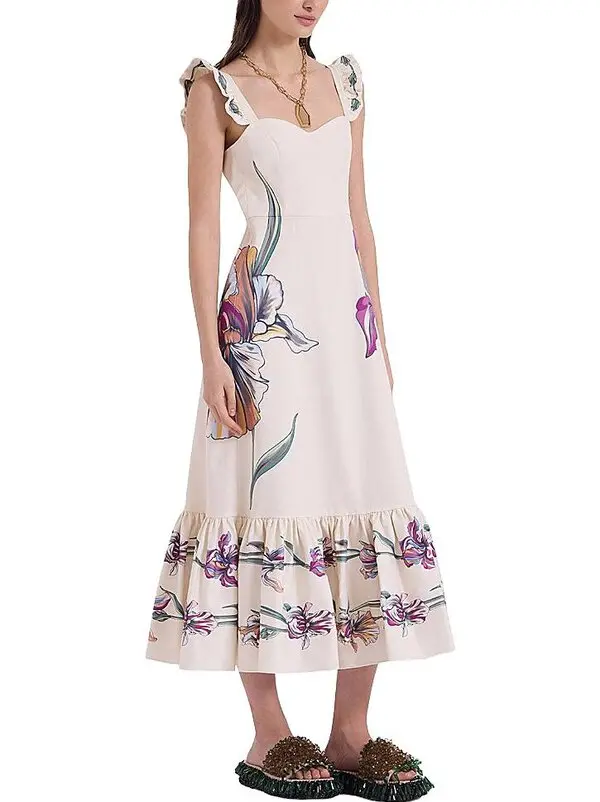 La DoubleJ Gingerbread Floral Print Midi Dress - Iris Placee Ivory