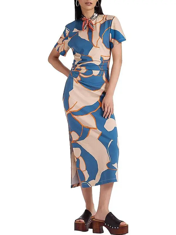 La DoubleJ Lela Printed Midi Dress - Dea Dahlia Blue Petrol