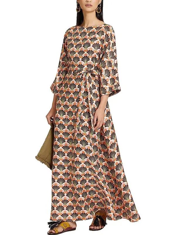 La DoubleJ Printed Maxi Dress - Florette Fan Brown