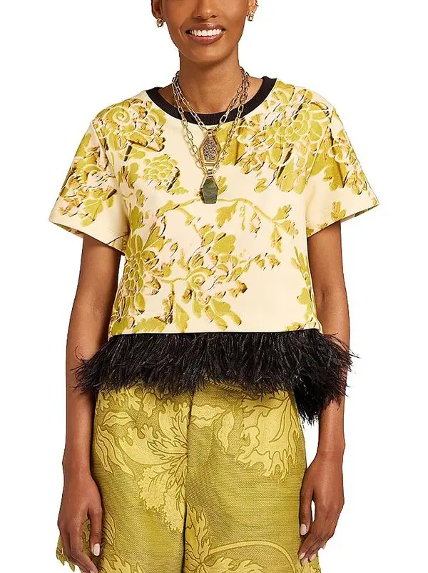 La DoubleJ La Scala Tee With Feather Trim - Oasis Green