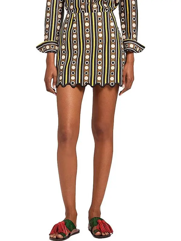La DoubleJ Baia Mini Skirt With Graphic Sanctuary Motif And Scalloped Hem - Sanctuary Brown