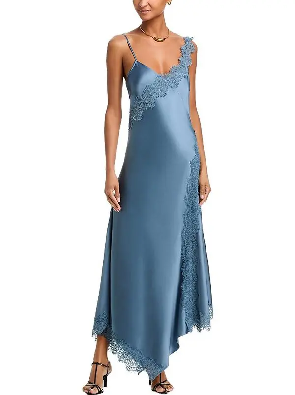 Veronica Beard Vernon Silk Blend Lace Trim Dress - Blue Steel