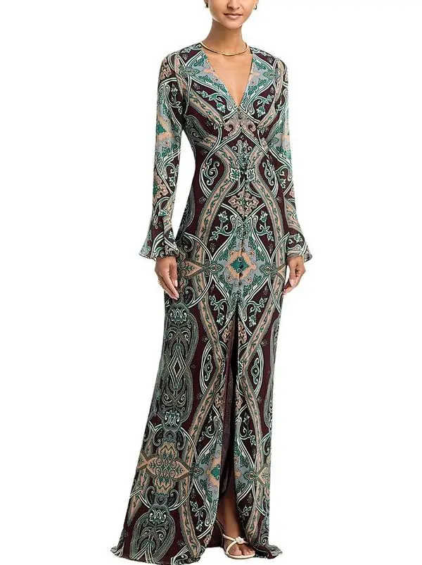 Veronica Beard Daciana Silk Paisley Maxi Dress - Raisin Multi