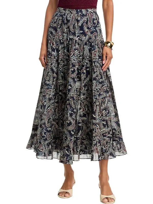 Veronica Beard Heatheralyn Tiered Paisley Midi Skirt - Navy Multi