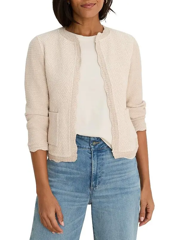 NIC+ZOE Scalloped Trim Weave Mix Knit Jacket - Macadamia