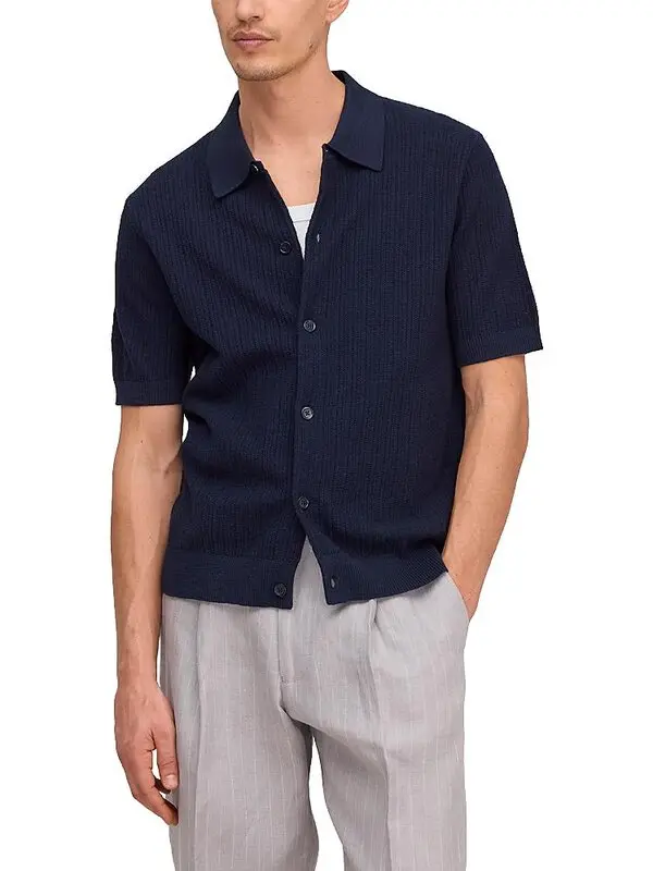 Nn07 Nolan Short Sleeve Polo Cardigan - Navy Blue