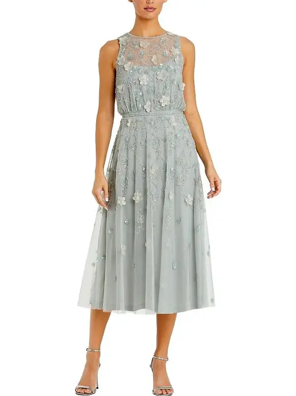 Mac Duggal Floral Embellished Sleeveless Midi Dress - Sage