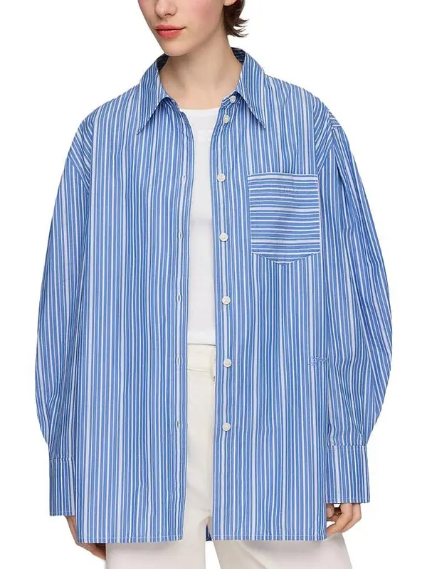 GANNI Striped Cotton Shirt - Nouvean Navy