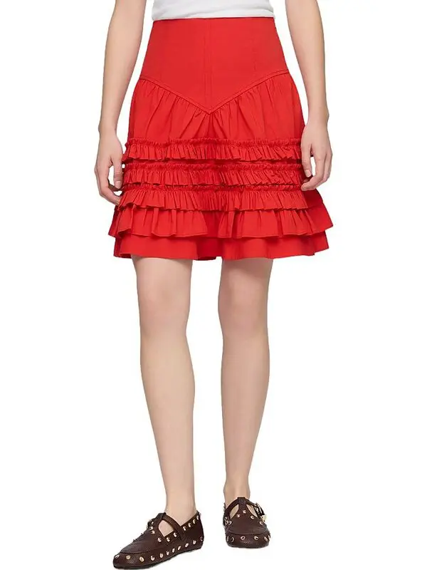 GANNI Stretch Cotton Mini Skirt - Goji Berry