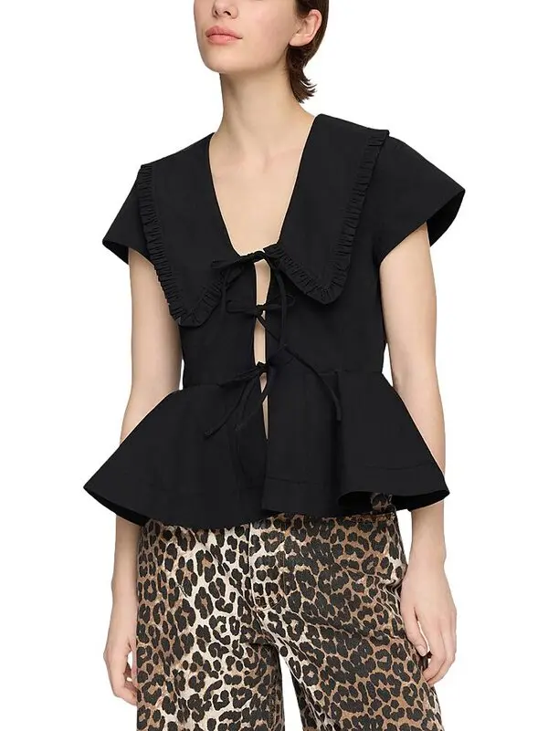GANNI Cotton Poplin Blouse - Black