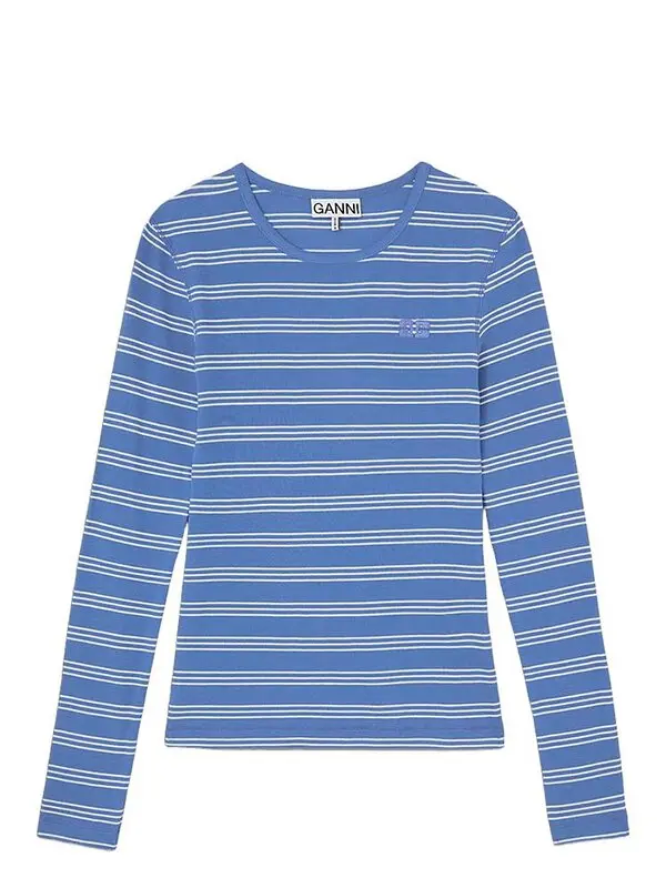 GANNI Striped Long Sleeve Top - Nouvean Navy