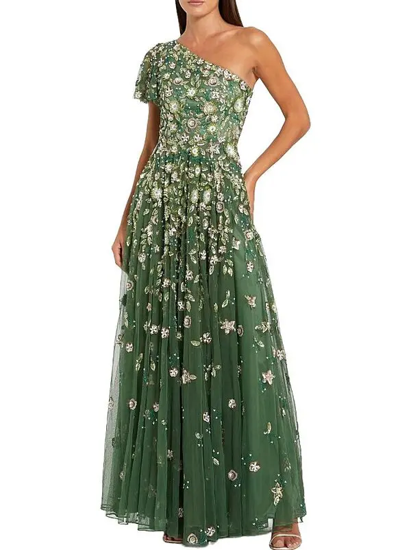 Mac Duggal Embellished One-shoulder Gown - Sage