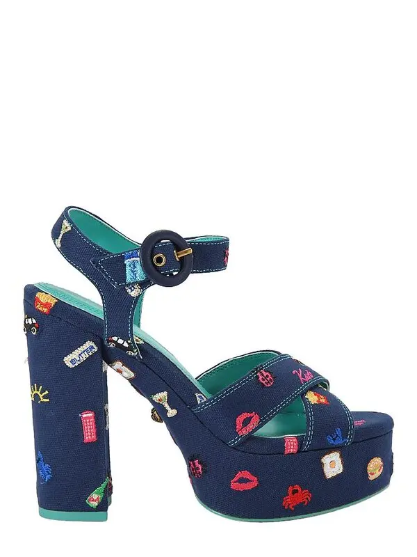 Kurt Geiger Embroidered Platform Sandals - Navy
