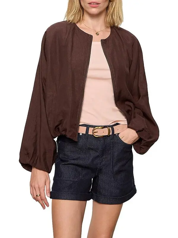 Sanctuary Zip-up Bomber Jacket With Textured Finish - Rich Soil