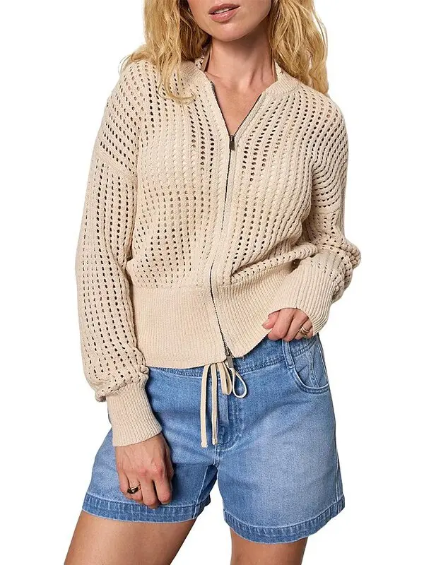Sanctuary Laguna Openwork Bomber Sweater - Summer Sand