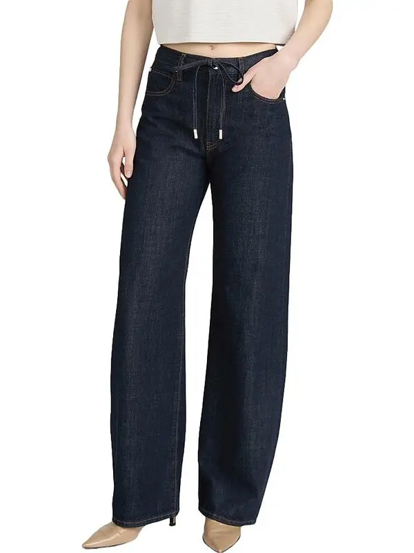 FRAME Off Duty Drawstring Bow High Rise Jeans - Rinse
