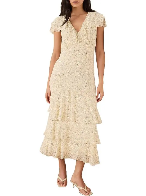 Mint Velvet Ruffle Print Midi Dress - Yellow