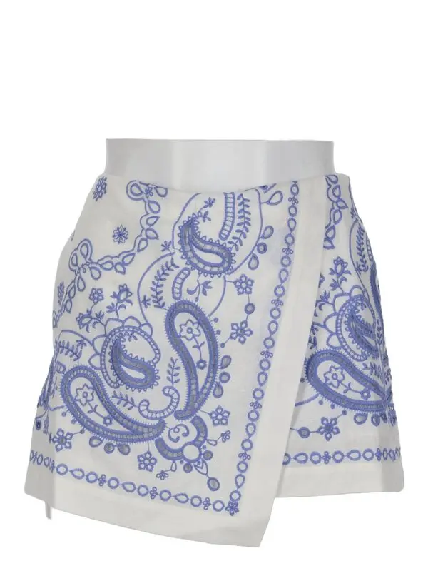 SELF-PORTRAIT Linen Embroidered Skort - White