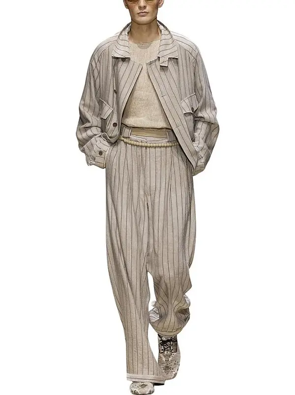 Emporio Armani Striped Viscose Trousers - Vintage Khaki