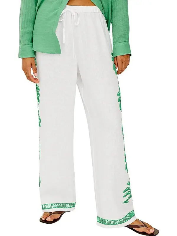 Rails Emmie Linen Drawstring Pants With - Embroidered Palms