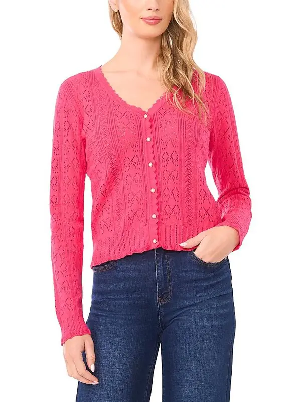 CECE DUPRAZ Pointelle V-neck Cardigan Sweater - Azalea Pop