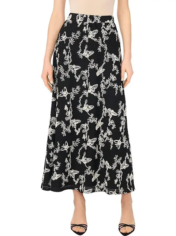 Vince Camuto Floral Chainstitch Knit Maxi Skirt - Rich Black