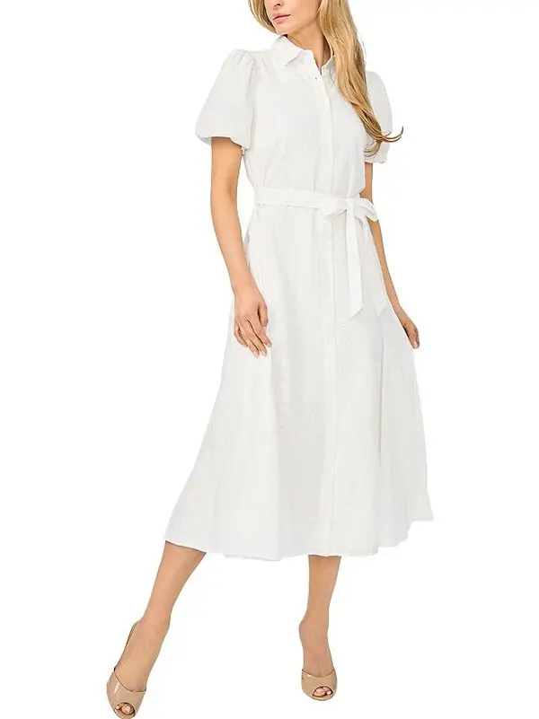CECE DUPRAZ Puff Sleeve Belted Shirtdress - New Ivory