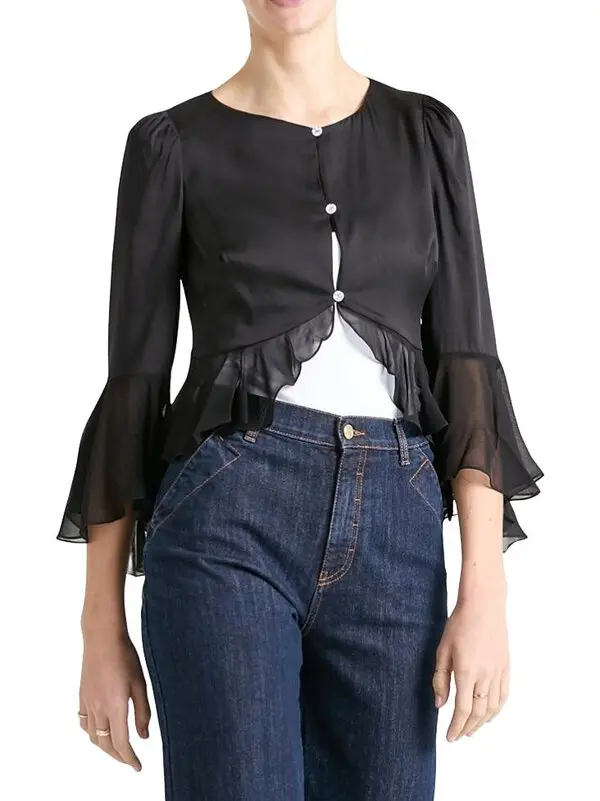 TEMPERLEY LONDON Leilani Jacket With Crystal Buttons And Sheer Detailing - Black
