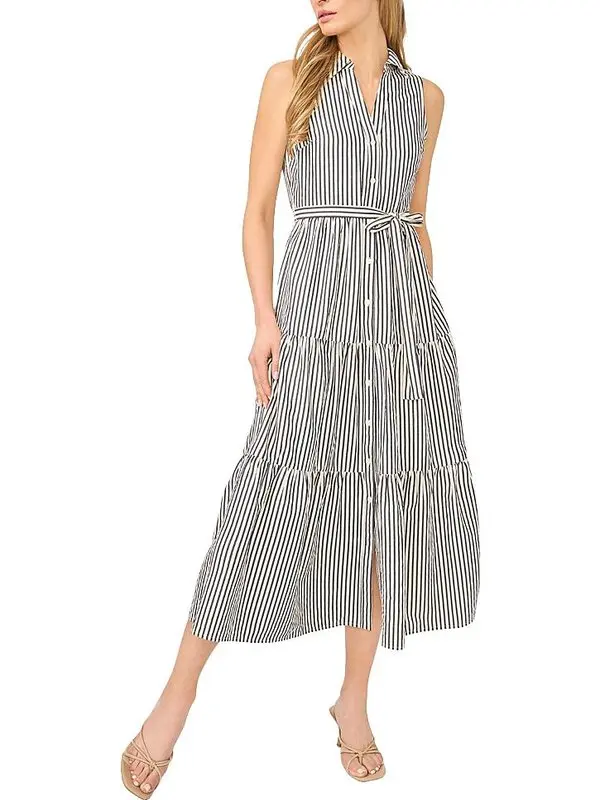 CECE DUPRAZ Sleeveless Collared Midi Shirtdress - Classic Navy