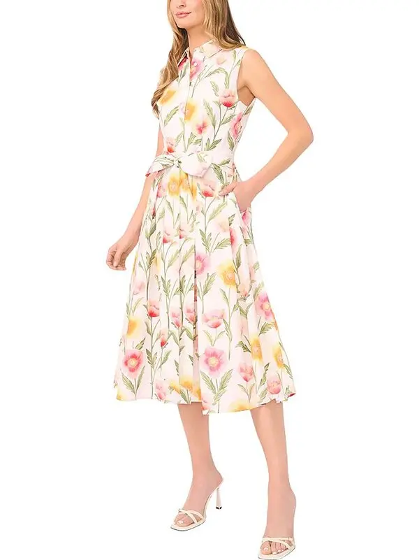 Ted Baker London Floral Print Midi Shirt Dress - Bright White