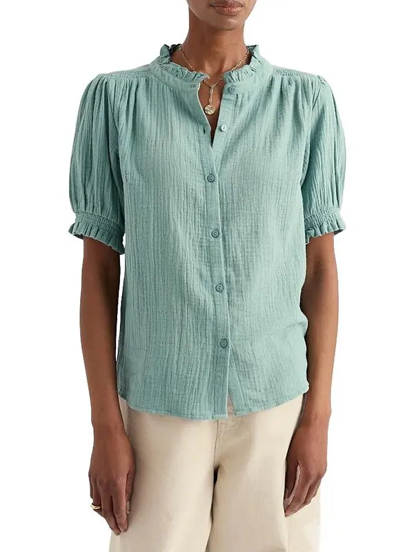 SEASALT CORNWALL Button-up Puff Sleeve Shirt - Sardine