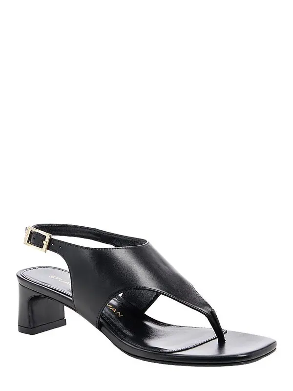STUART WEITZMAN Square Toe Thong Sandals With Ankle Strap - Black