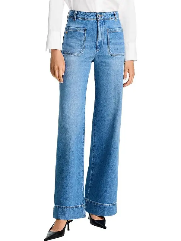 Victoria Beckham Alina High Rise Wide Leg Jeans - Worn Blue Wash