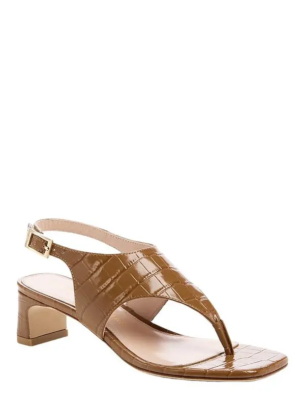 STUART WEITZMAN Embossed Croc Effect Square Toe Thong Sandals - Doe