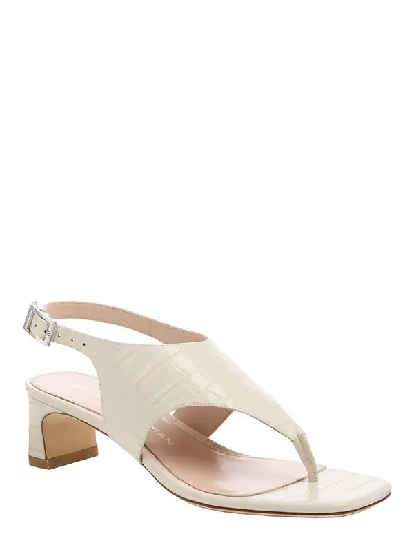 STUART WEITZMAN Embossed Croc Effect Square Toe Thong Sandals - Linen