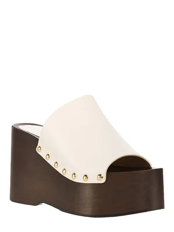 STUART WEITZMAN Leather Clog Wedge Slides - Cream