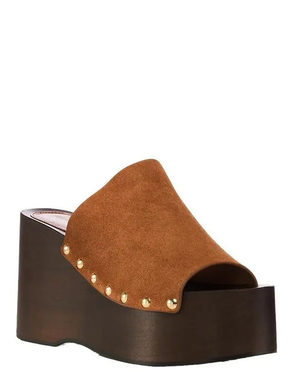 STUART WEITZMAN Leather Clog Wedge Slides - Doe