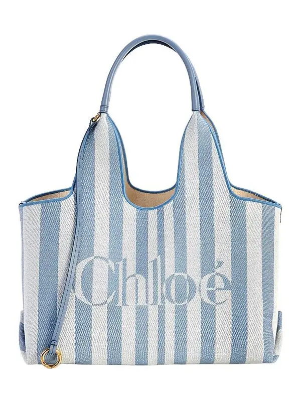 Chloé Small Striped Canvas Tote - Surfing Blue