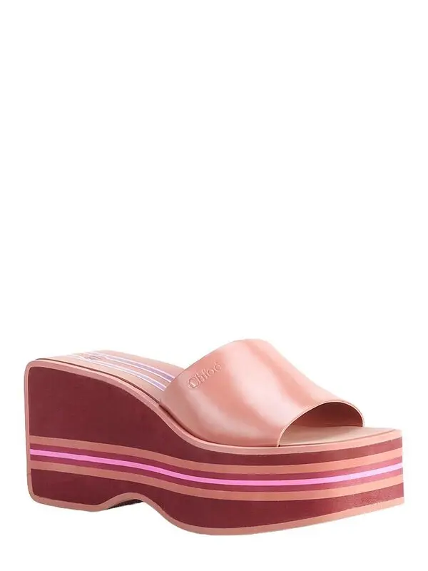 Chloé Patent Leather Platform Mules With Striped Sole - Woodrose