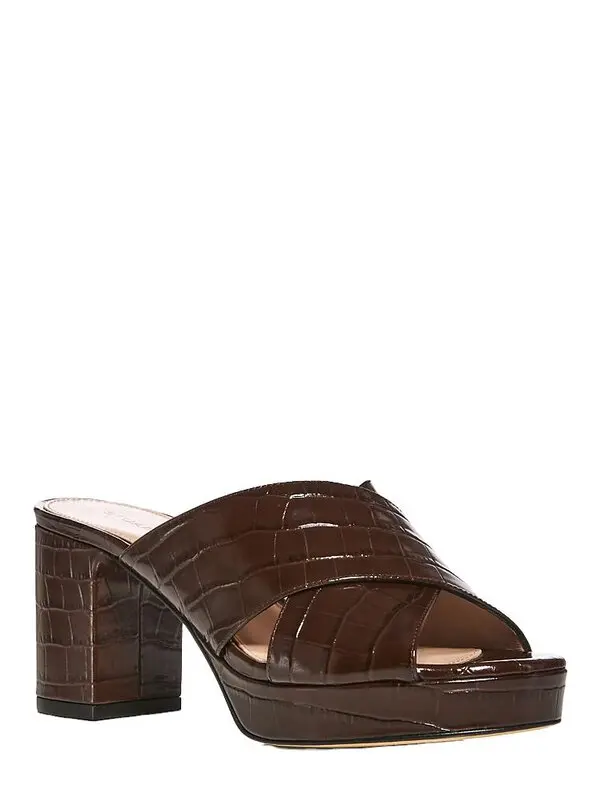 STUART WEITZMAN Dyna Croc Effect Platform Sandals - Walnut