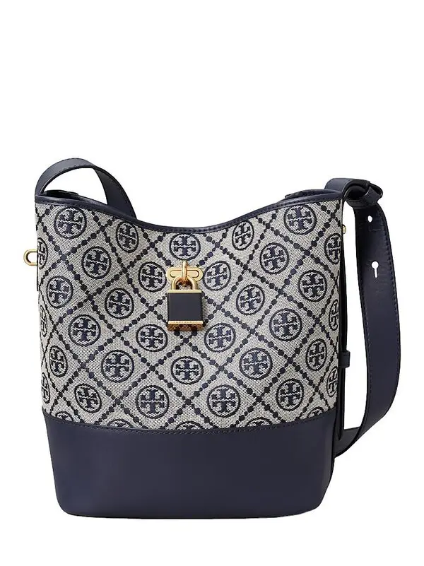 Tory Burch Lock Slim T Monogram Bucket Bag - Tory Navy