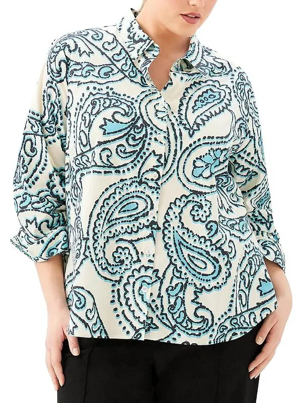Karen Kane Ruched Sleeve Paisley Shirt - Print