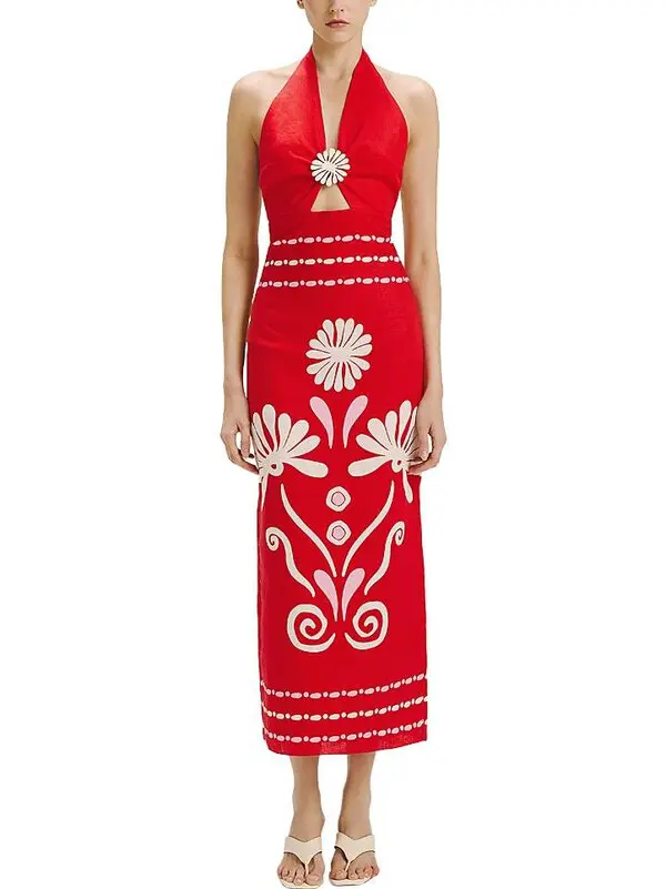 CALA DE LA CRUZ Linen Halter Dress - Aiuole Carmen