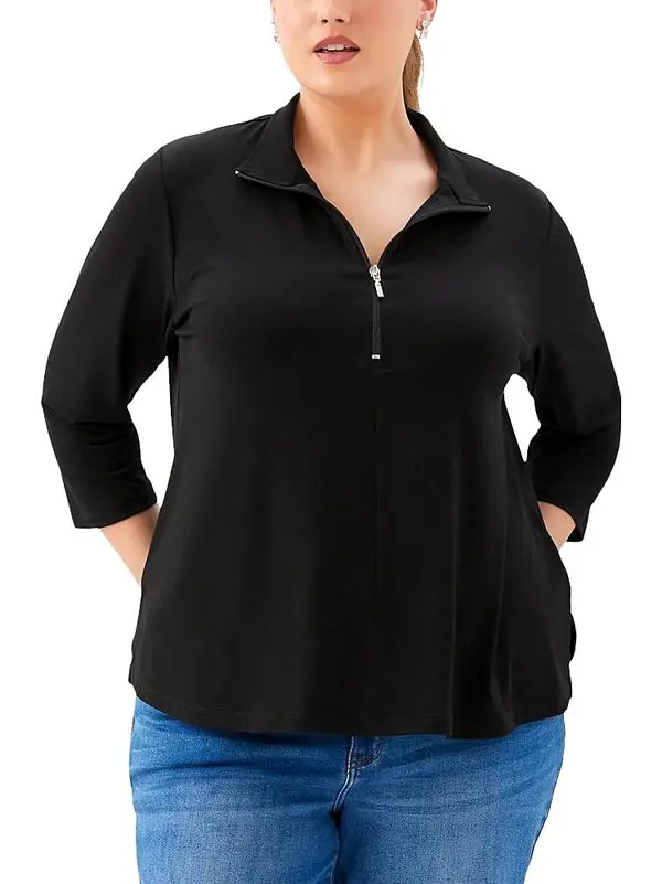 Karen Kane 3/4 Sleeve Zip Up Travel Top - Black