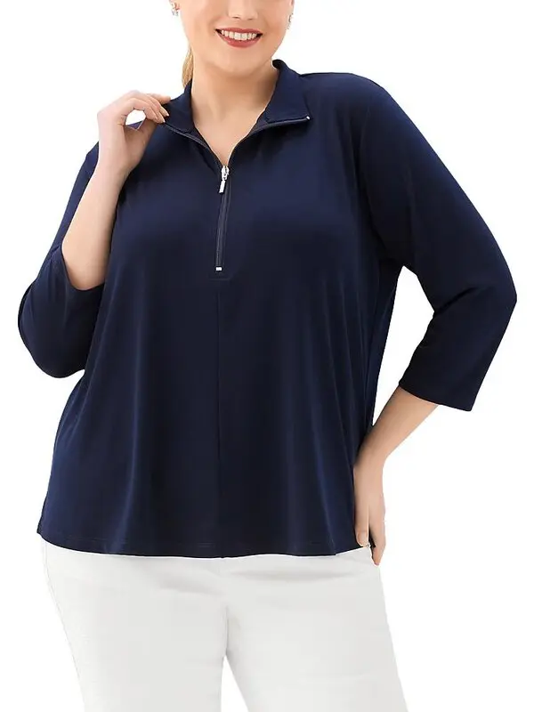 Karen Kane 3/4 Sleeve Zip Up Travel Top - Navy