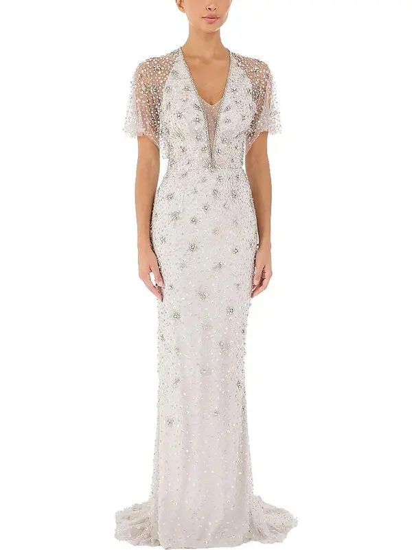 Jenny Packham Sofie Embellished Gown - Platinum