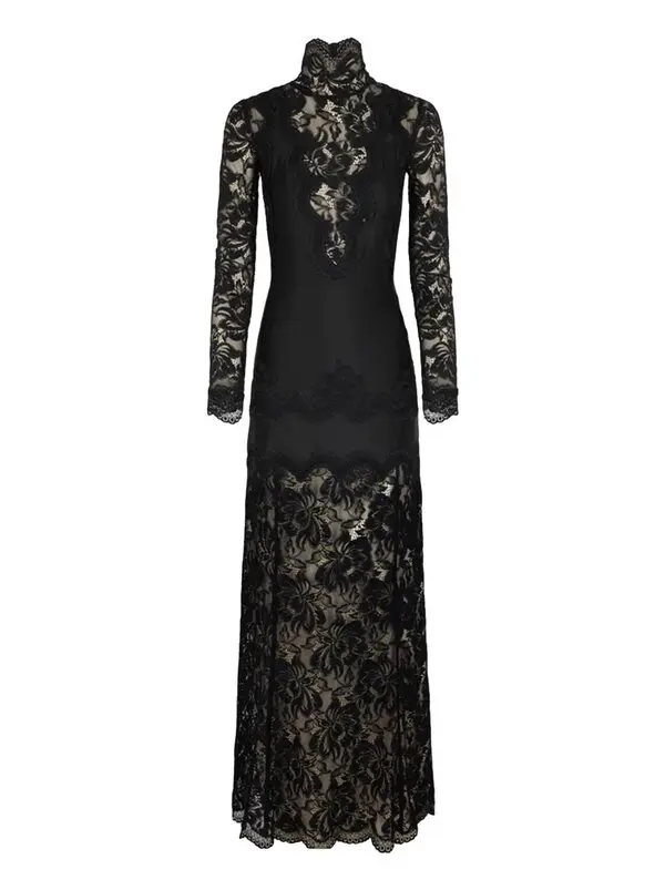 Rabanne Lace And Jersey Long Dress - Black