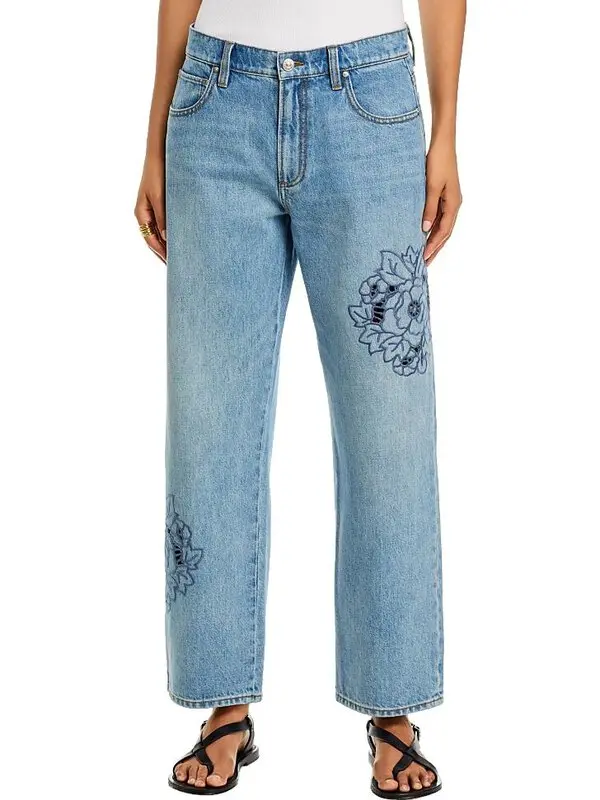 Paige Rylann High Rise Ankle Straight Jeans With Embroidered Detail - Sail On Embroidered